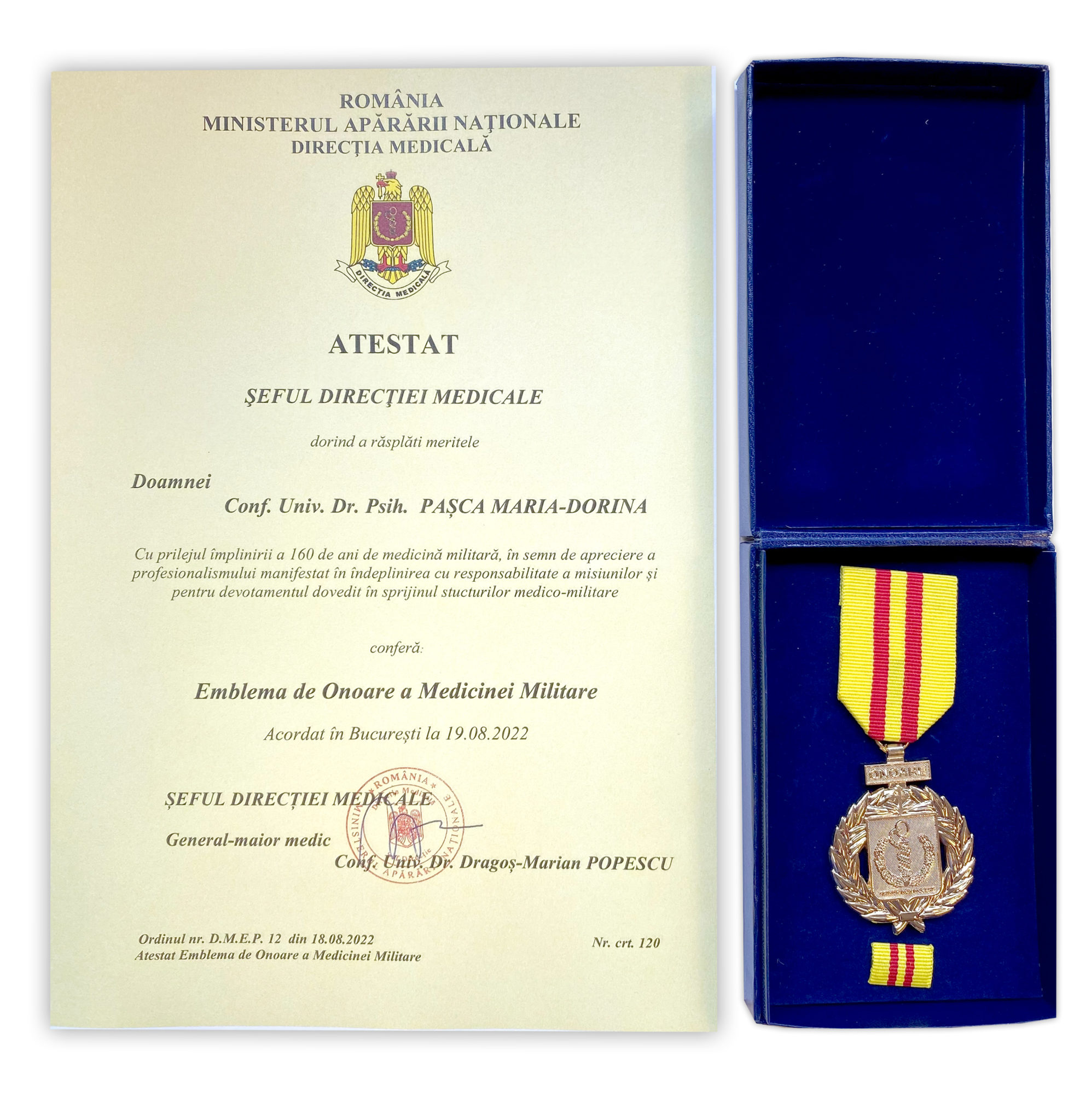 Cadru didactic UMFST distins cu Emblema de Onoare a Medicinei Militare ...